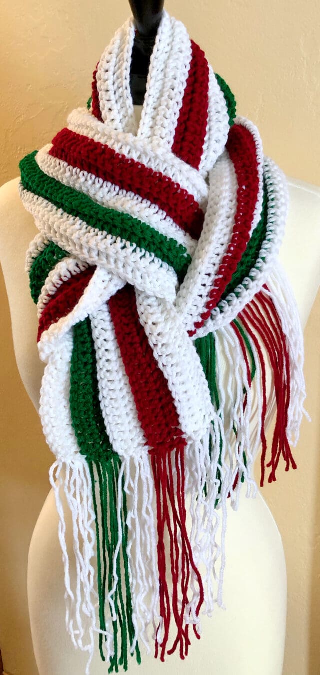 Festive Crochet Ribbed Scarf - Pattern Princess