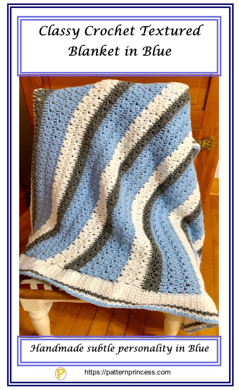 Classy Crochet Textured Blanket in Blue - Pattern Princess