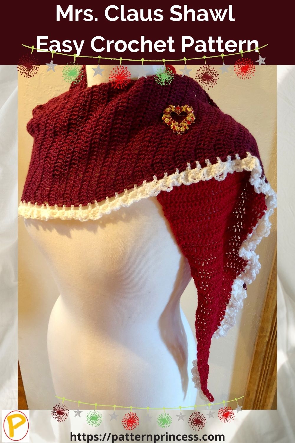 Mrs. Claus Shawl Easy Crochet Pattern - Pattern Princess