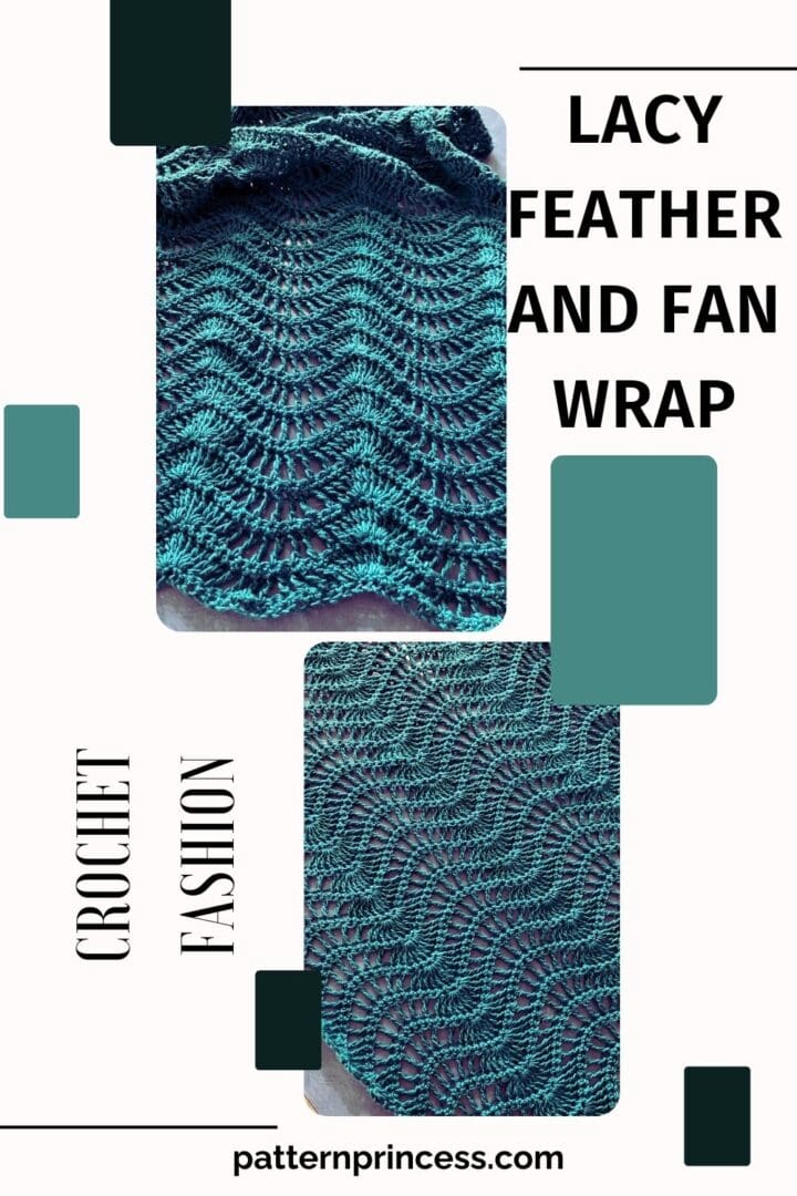 Abigail Crochet Sideways Shawl Feather and Fan Stitch - Pattern Princess