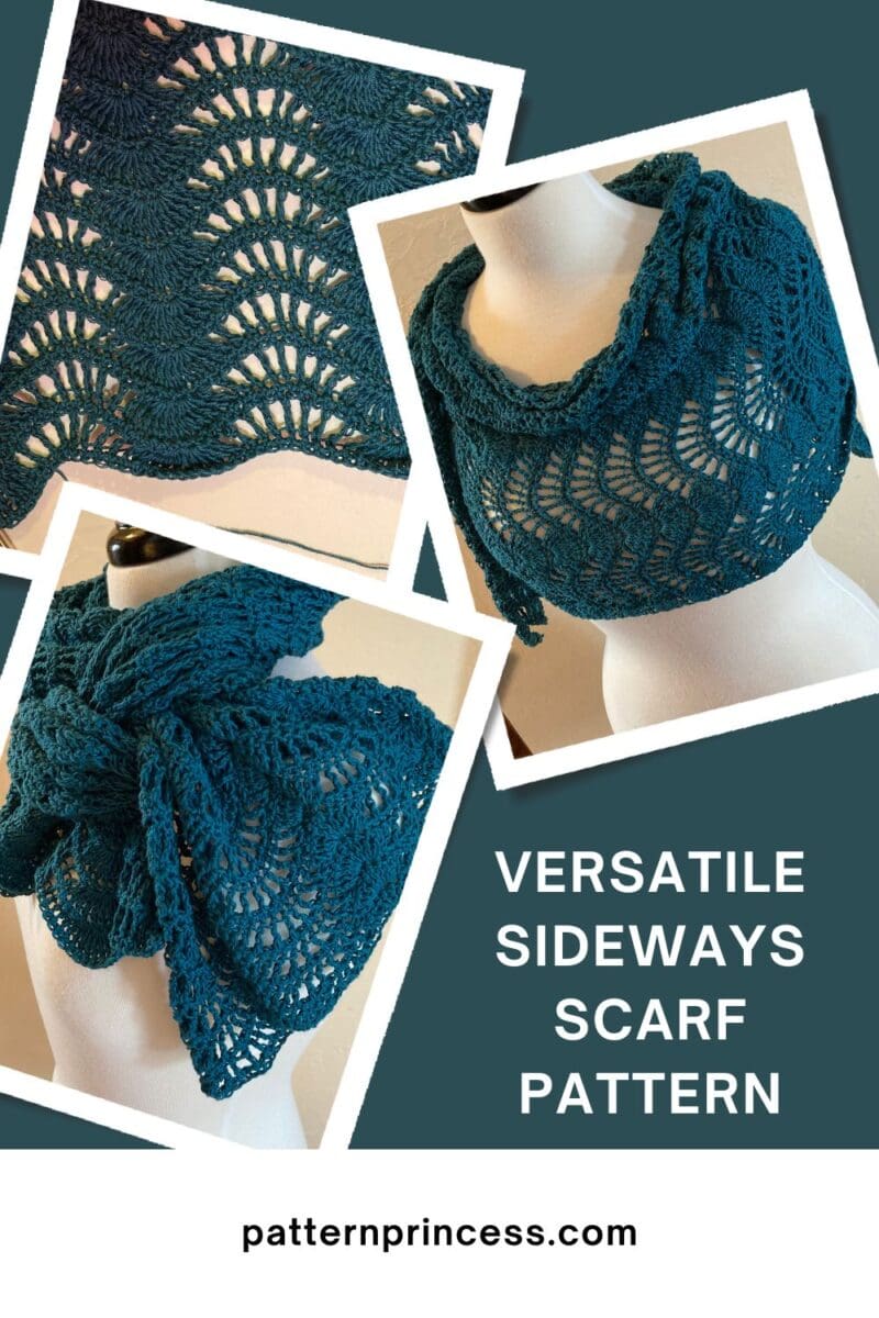 Abigail Crochet Sideways Shawl Feather and Fan Stitch - Pattern Princess