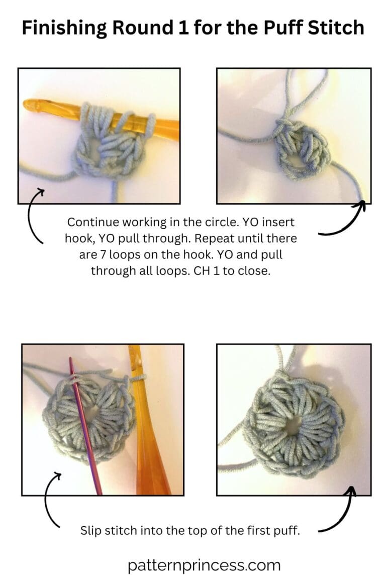 How to Crochet Puff Stitch in the Round for Beginners - Pattern Princess