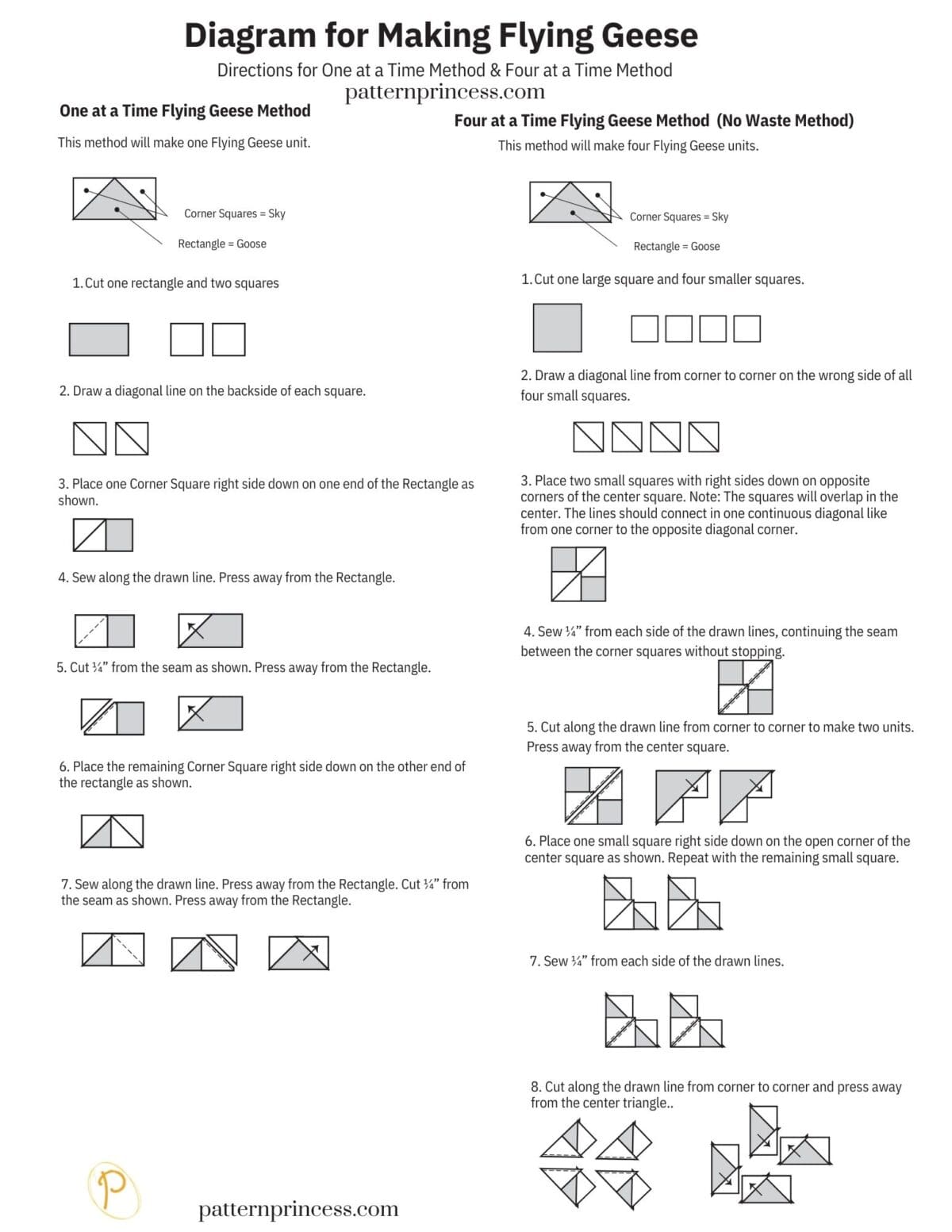 Easy No Waste Flying Geese Quilt Block Tutorial - Pattern Princess