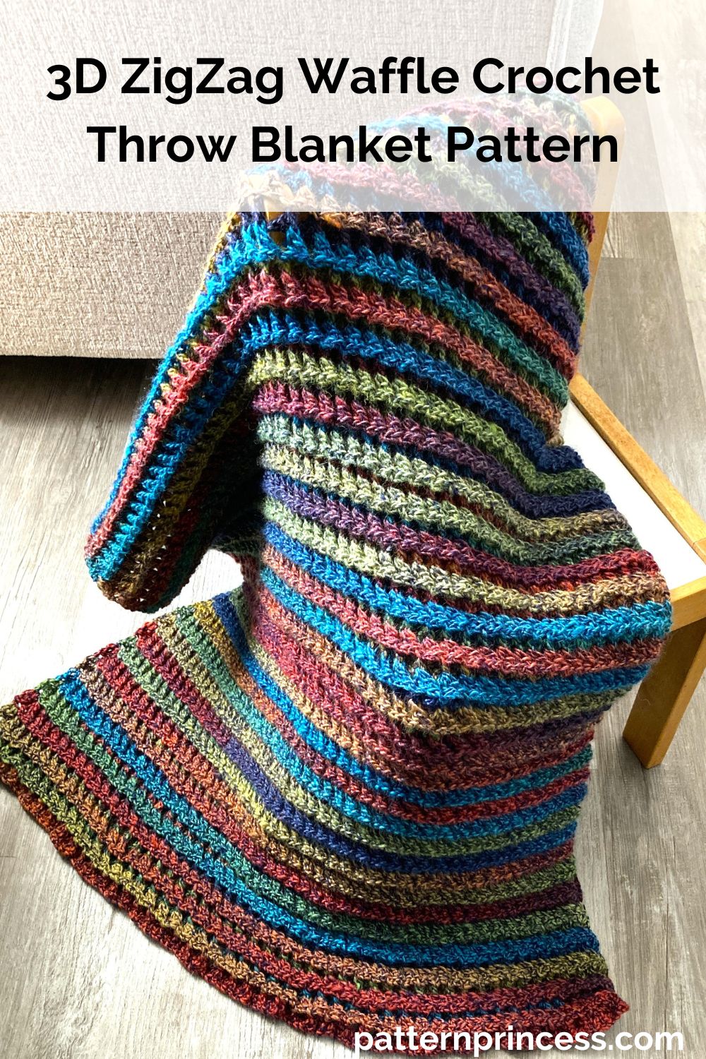 3D ZigZag Waffle Crochet Throw Blanket Pattern - Pattern Princess